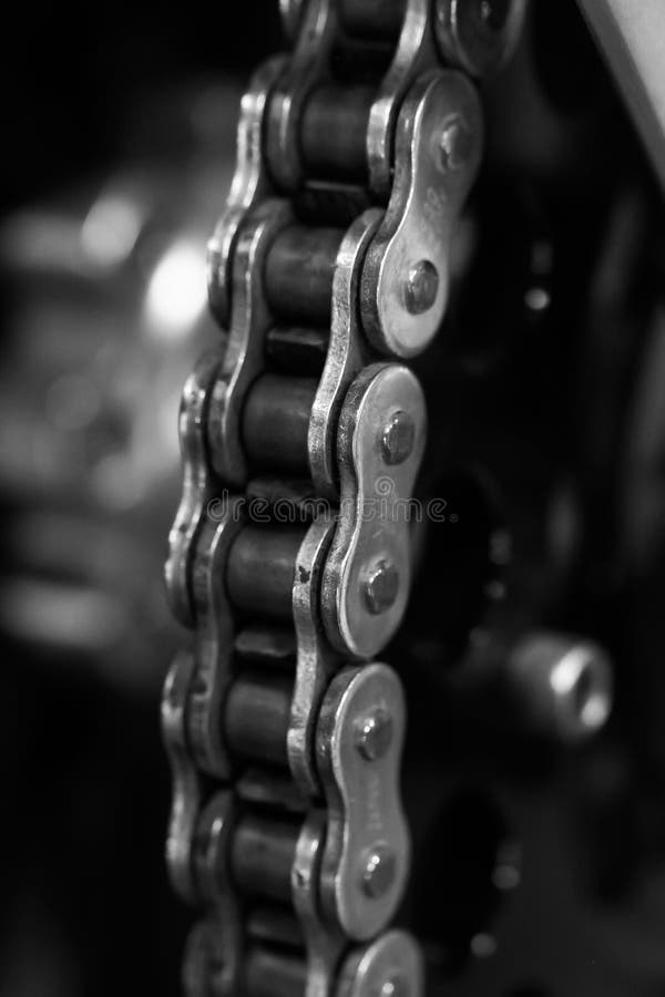 Vertical Grayscale Shot of the Links on a Motorcycle Chain. Stock Photo ...