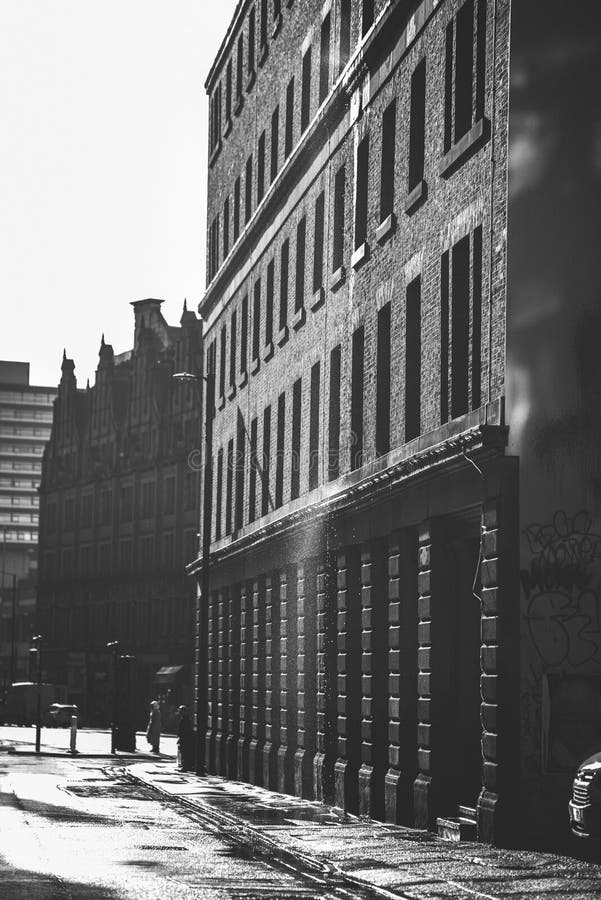 Vertical Grayscale Shot of a Street with Old Buildings. Stock Image ...