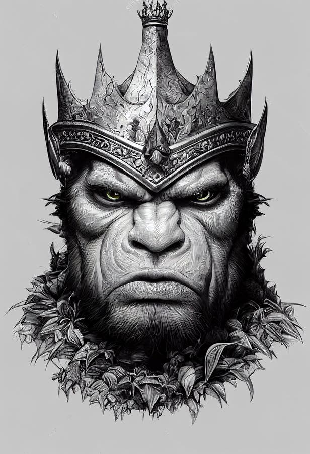 Vertical Grayscale View of a Crowned Orc - the Portrait of a Fictional ...