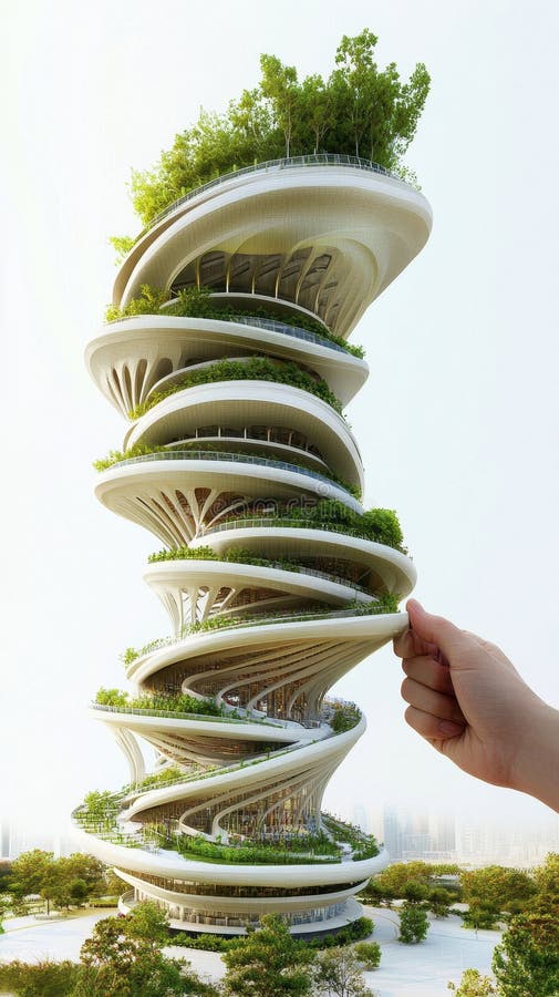 Vertical Green Architecture Modern Eco Tower Design Stock Illustration ...
