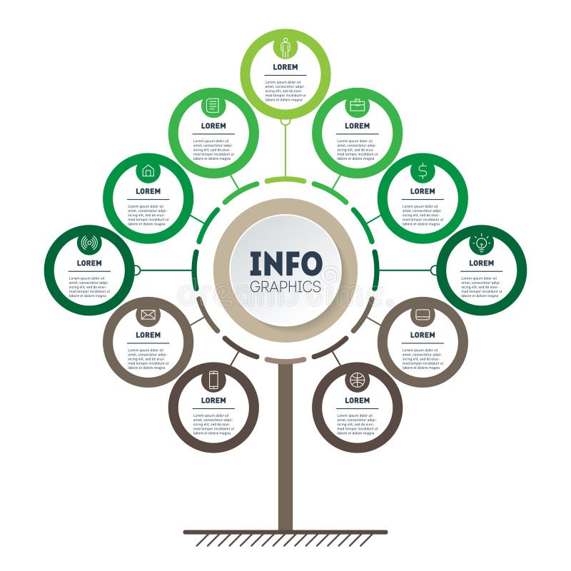 Vertical Green Timeline Infographics. Tree of Development and Growth of ...