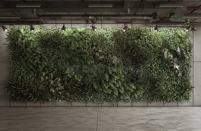 Vertical Green Wall in Modern Interior Design, 3d Render Stock ...