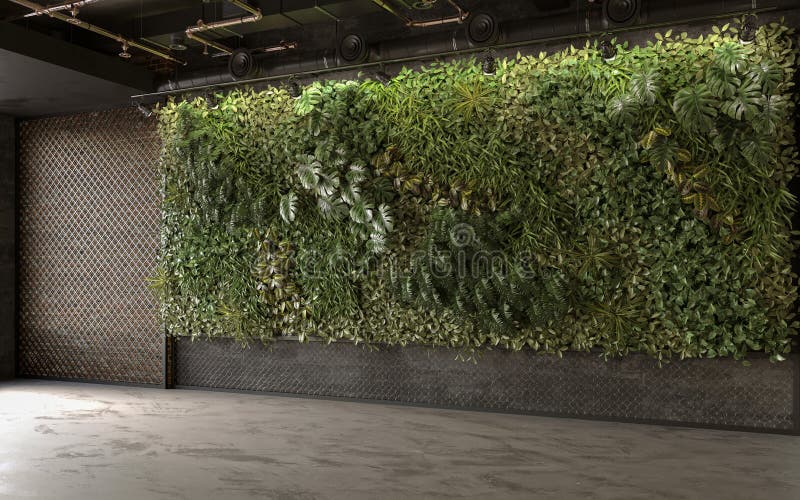 Vertical Green Wall in Modern Interior Design, 3d Render Stock ...