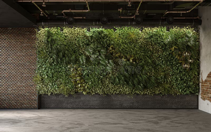 Vertical Green Wall in Modern Interior Design, 3d Render Stock ...