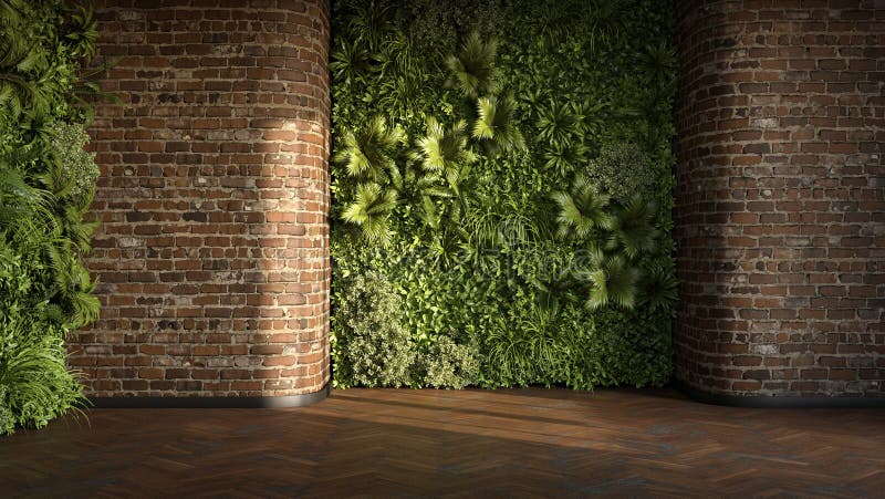 Vertical Green Wall in Modern Interior Design, 3d Render Stock ...