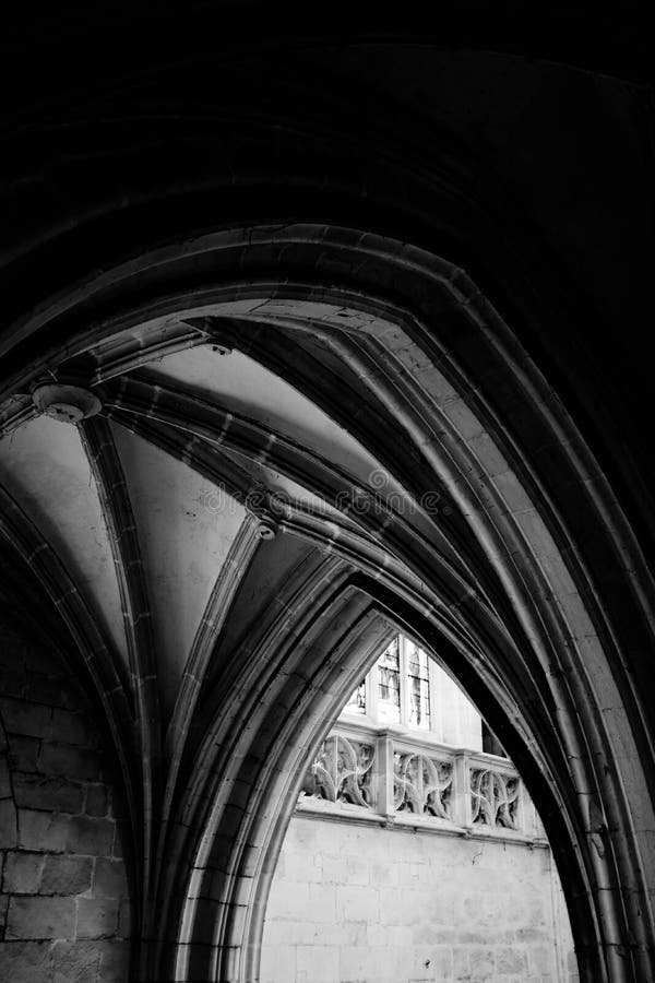 Vertical Grey Scale Shot of the Arch Shaped Entrance of an Old Building ...