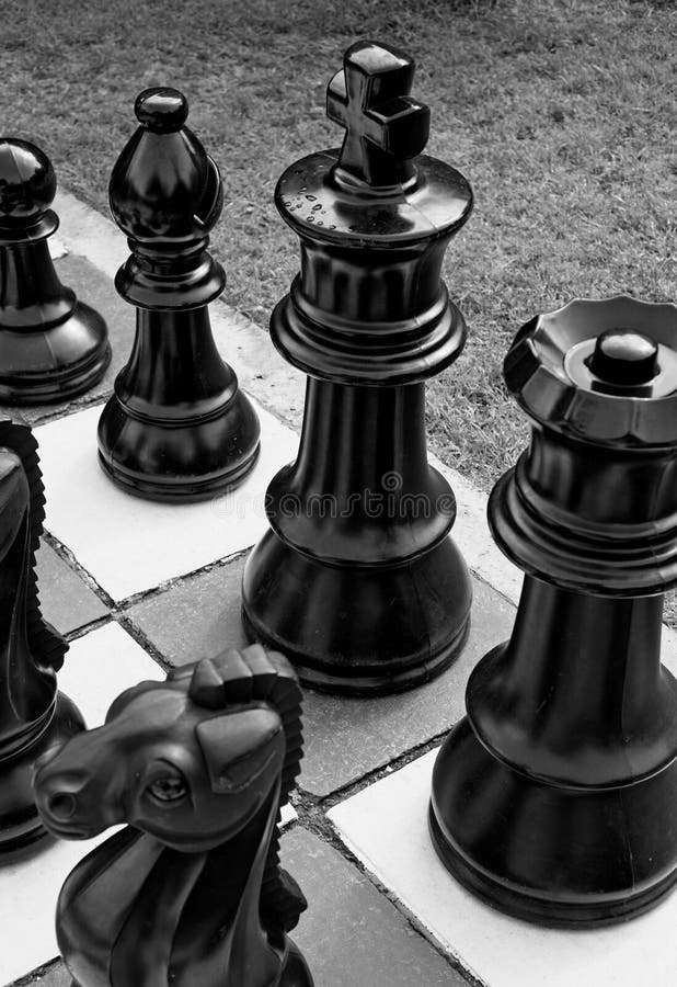 Vertical Grey Scale Shot of Big Chess Pieces on a Chess Board on the ...