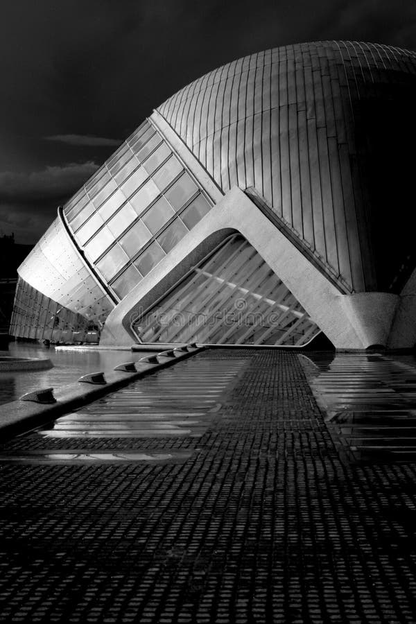 Vertical Greyscale Shot of a Building with Unique Interior Stock ...