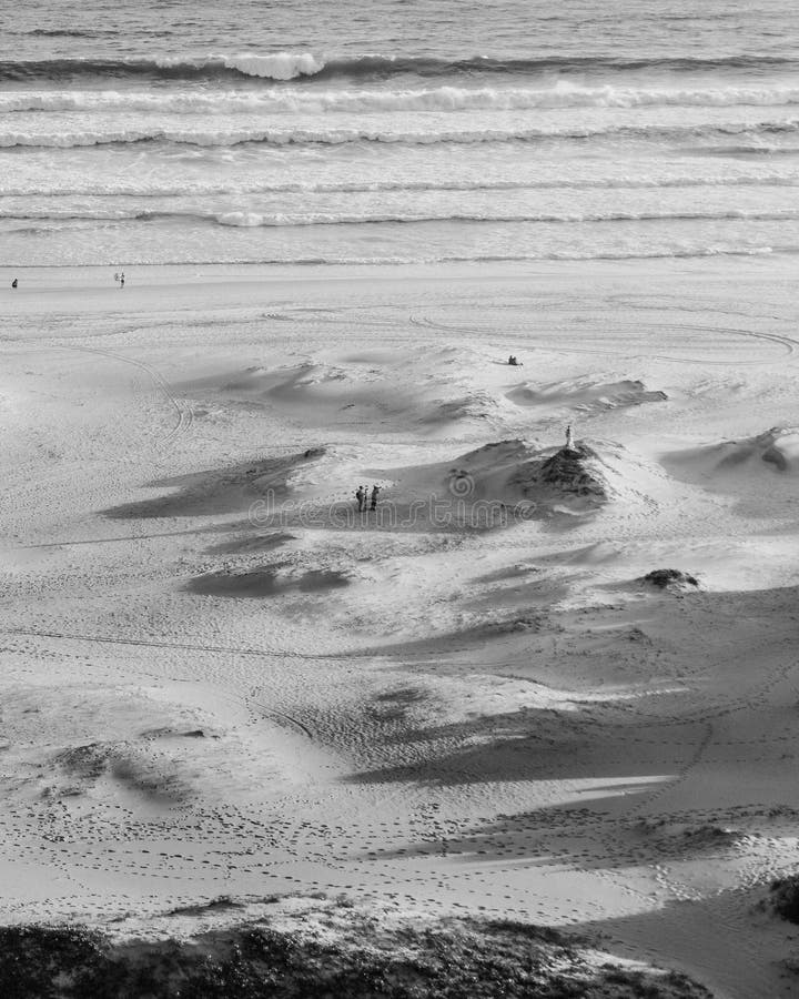 Vertical Greyscale Shot of the Sandy Beach at Sunset Stock Image ...