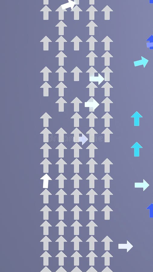 Vertical Grid of White Arrows with Colored Arrows Breaking Direction in ...