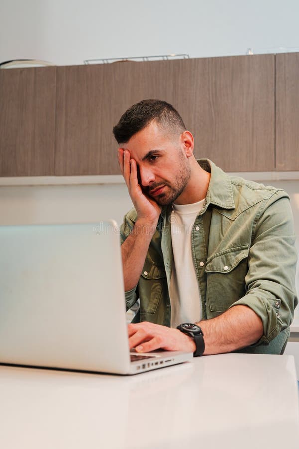Vertical. Hard Working Man, Desperate Due To Laptop Issues Causing Her ...
