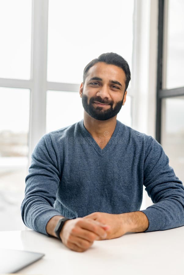 Vertical Headshot of Indian Man Looking at the Camera and Smiles ...