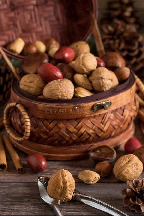 Vertical Heaping Basket of Mixed Nuts Stock Photo - Image of break ...