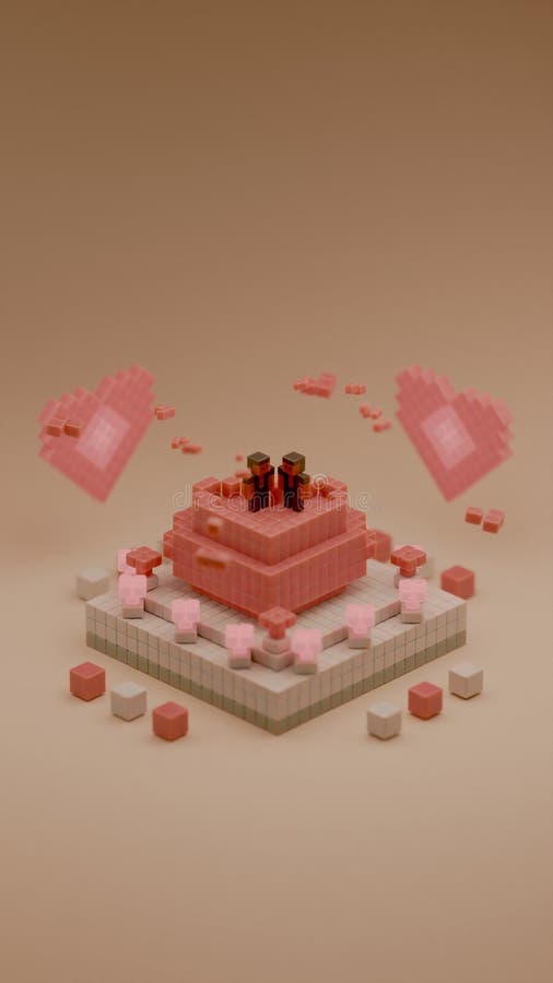 Vertical Heart Shaped Wedding in Voxels Stock Illustration ...