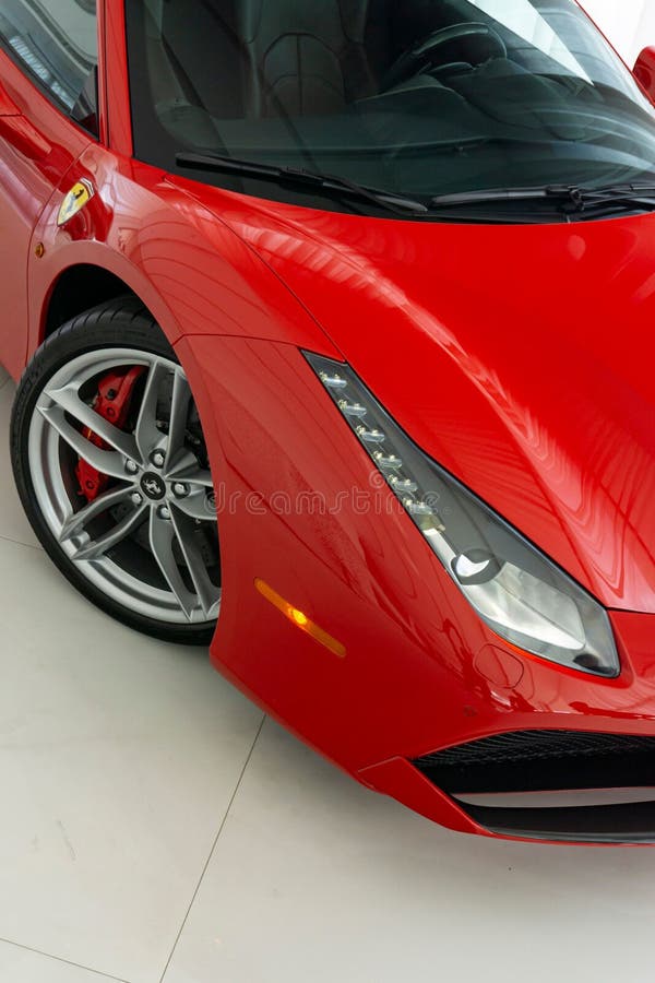 Vertical High-angle of a Red Ferrari 488 in a Car Hall Editorial Photo ...