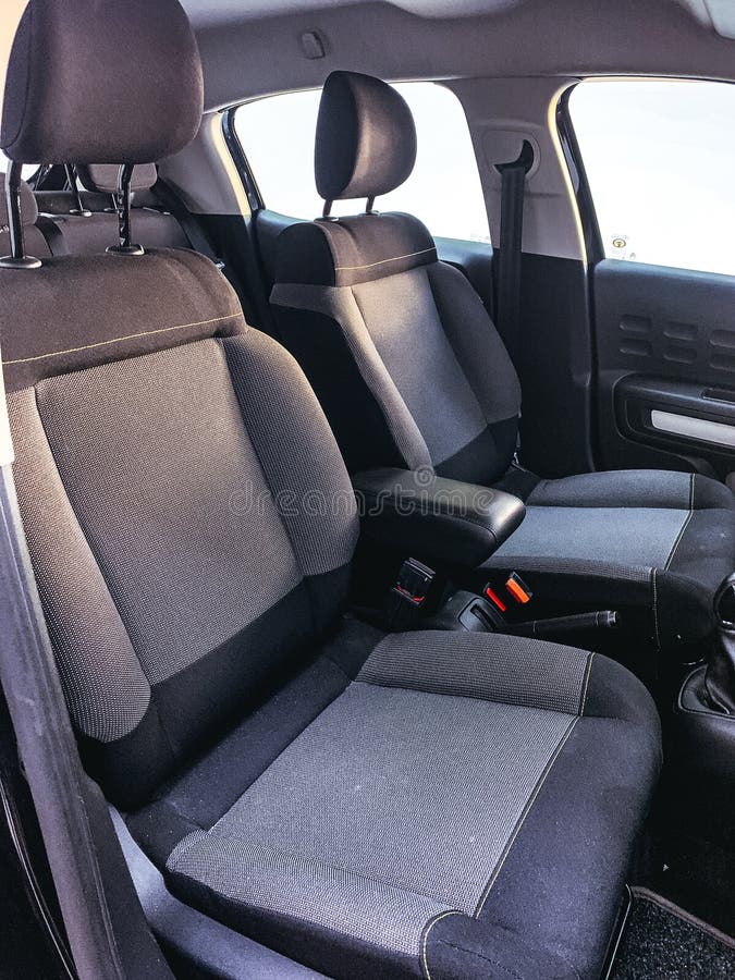 Vertical High Angle Shot of a Black and Grey Interior of a Car Stock ...