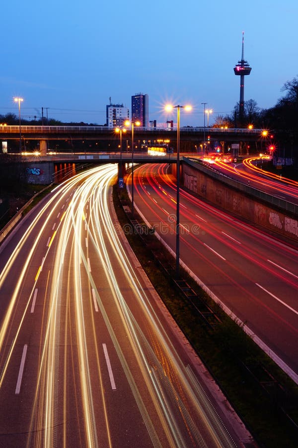 Vertical High Angle Shot of an Illuminated Highway at Night Stock Image ...