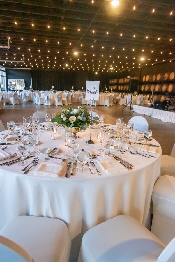 Vertical High Angle Shot Table Wedding Hall Elegant Setting Stock ...