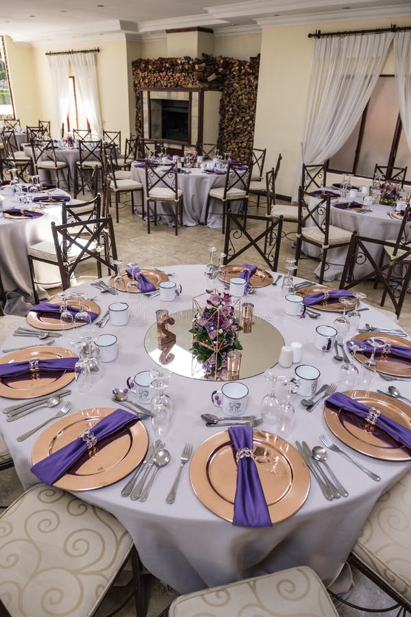 Vertical High Angle Shot of the Tables with Elegant Decorations in an ...