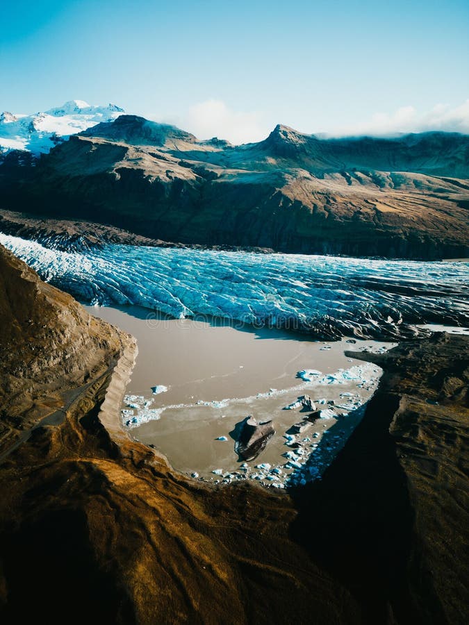 Vertical High-angle of Vatnajokull Ice Cap in Iceland Clear Sunlit Sky ...