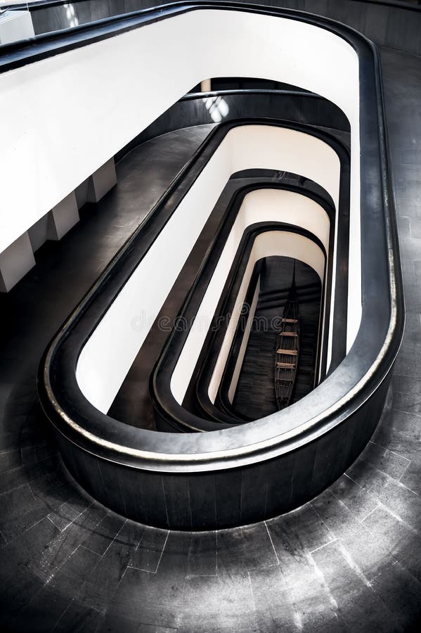 Vertical High-angle of White and Black Modern Architecture Stairs in ...