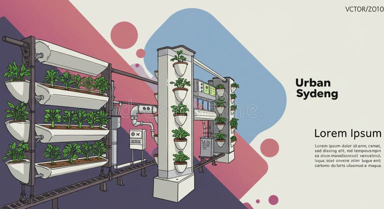 Vertical Hydroponic Farming System Featuring Plants in Staggered, White ...