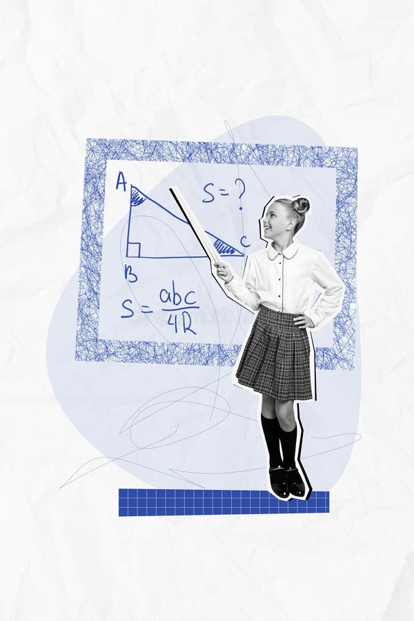 Vertical Illustration Collage of Clever Girl School Classroom Pointer ...