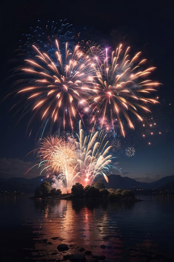 A Vertical Illustration of Fireworks Stock Illustration - Illustration ...