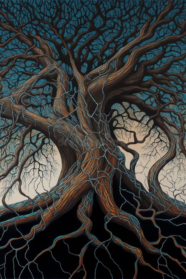 Vertical Illustration of a Huge Tree with Curly Roots Stock ...
