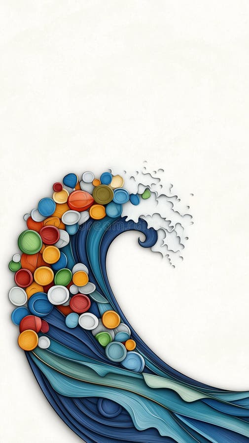 Large Ocean Wave Constructed from Multicolored Plastic Bottle Caps ...