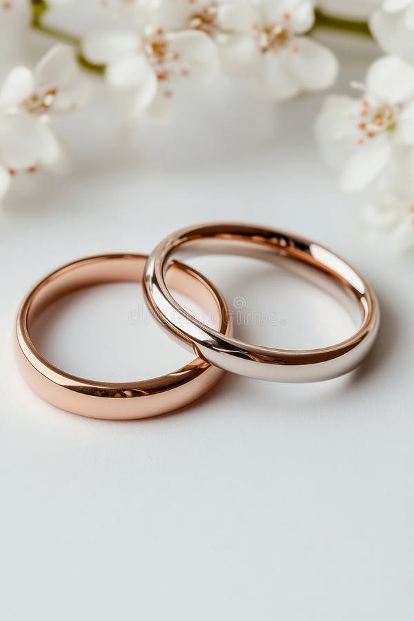 Vertical Illustration of Rose Gold Wedding Rings on a White Background ...