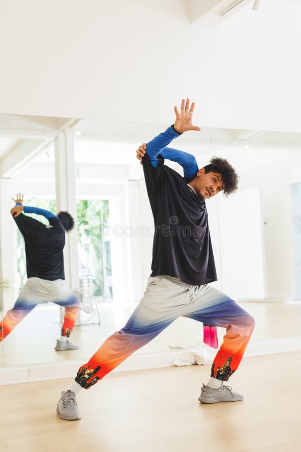 Vertical Image of Biracial Male Hip Hop Dancer Practicing at Dance ...