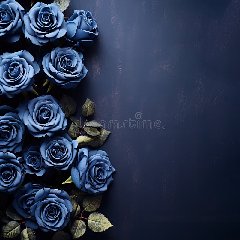 Vertical Image of Blue Roses Frame on Dark Background Top View ...