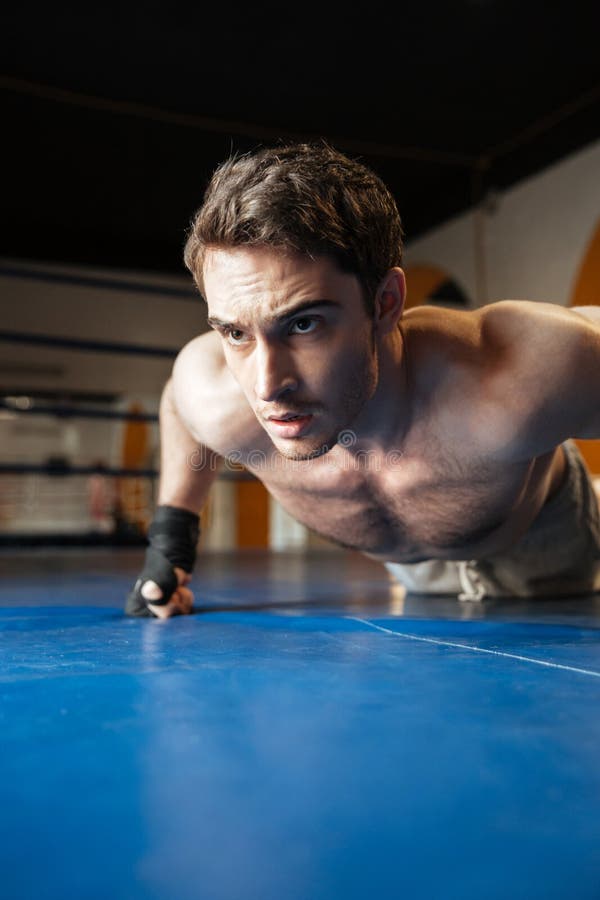 Vertical Image of Boxer Doing Push Ups Stock Image - Image of looking ...
