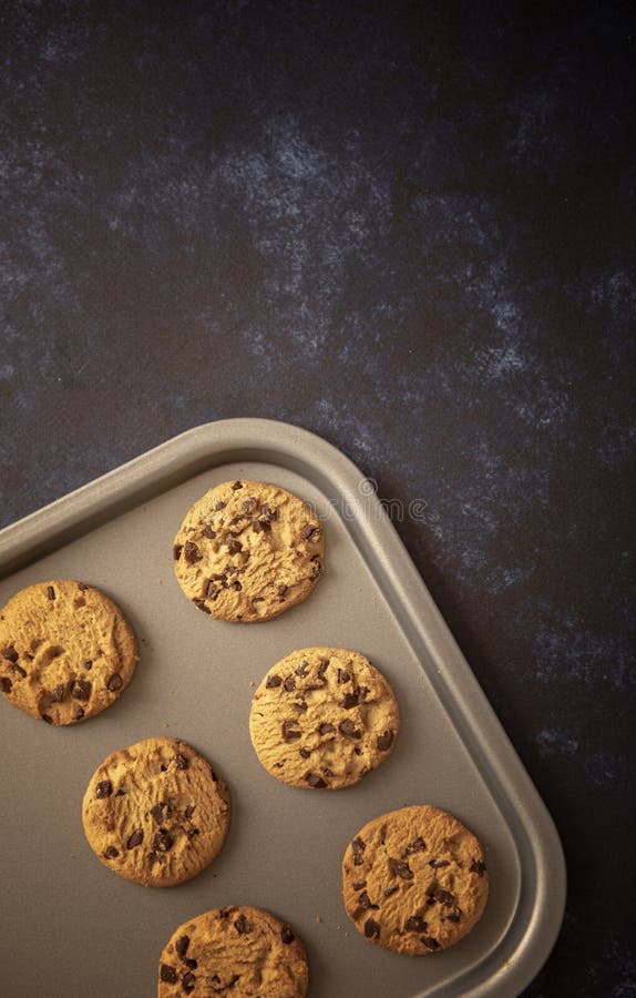 Vertical Image of Chocolate Chip Cookies on a Baking Tray Stock Photo ...