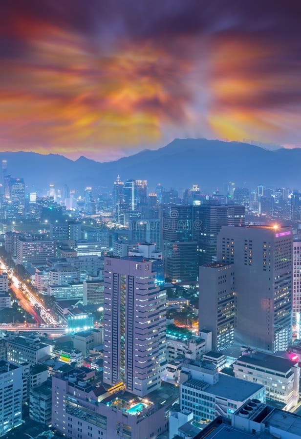 Vertical Image of City Skyline with Beautiful Sunset Stock Photo ...