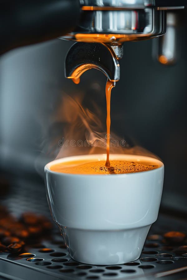 Vertical Image Closeup of Delicious Aromatic Coffee Being Poured into a ...