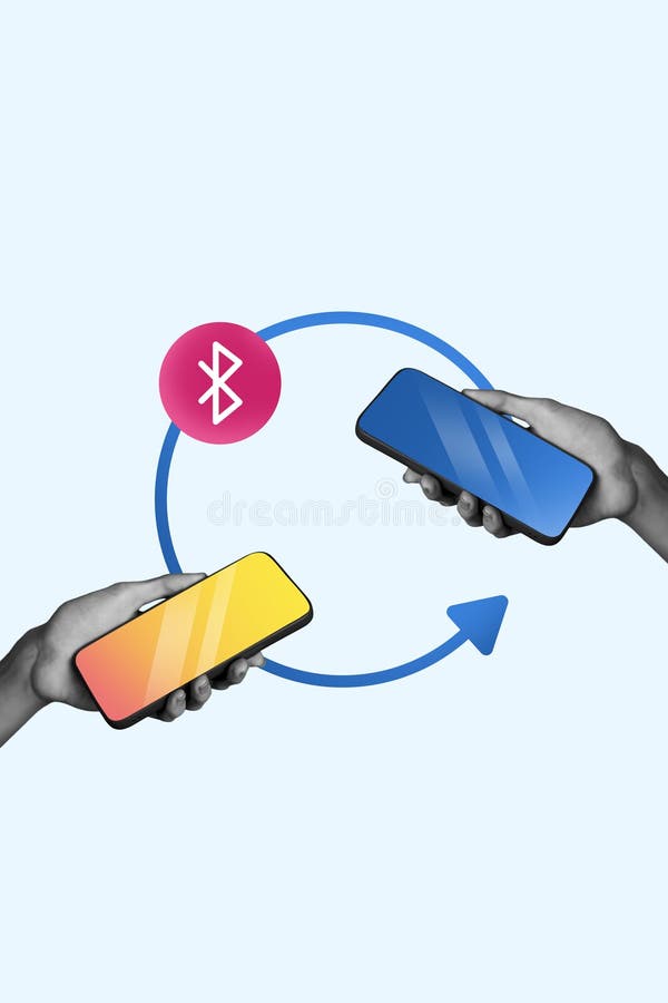 Vertical Image Collage Smartphones Data Transfer Send Wireless ...