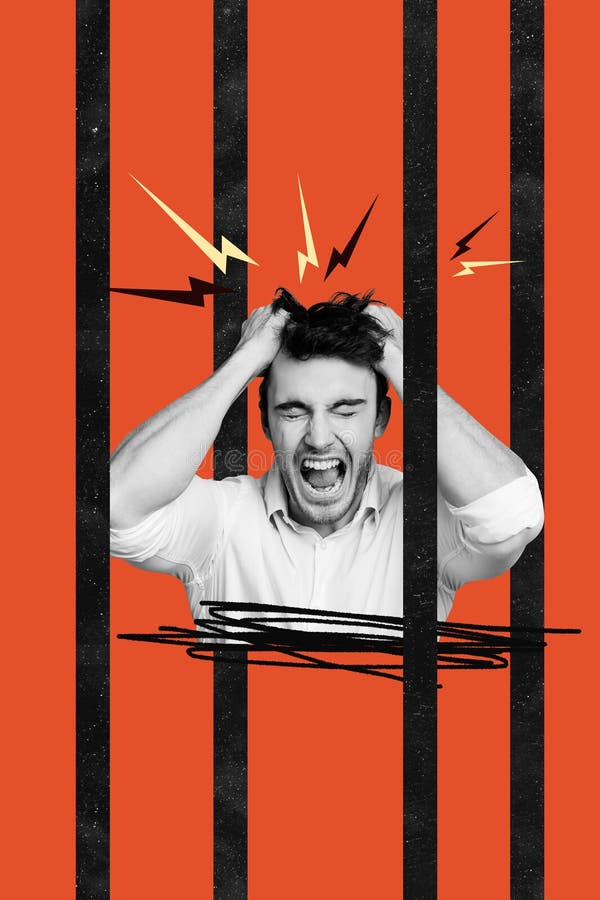 Vertical Image Collage Young Man Scream Shout Psycho Mental Disorder ...