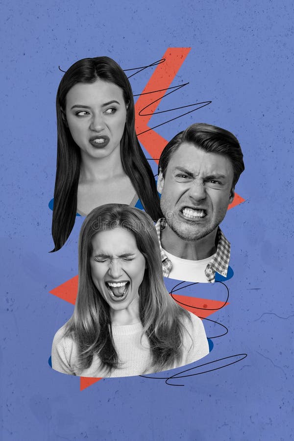 Vertical Image Collage Young People Aggression Conflict Argument Scream ...