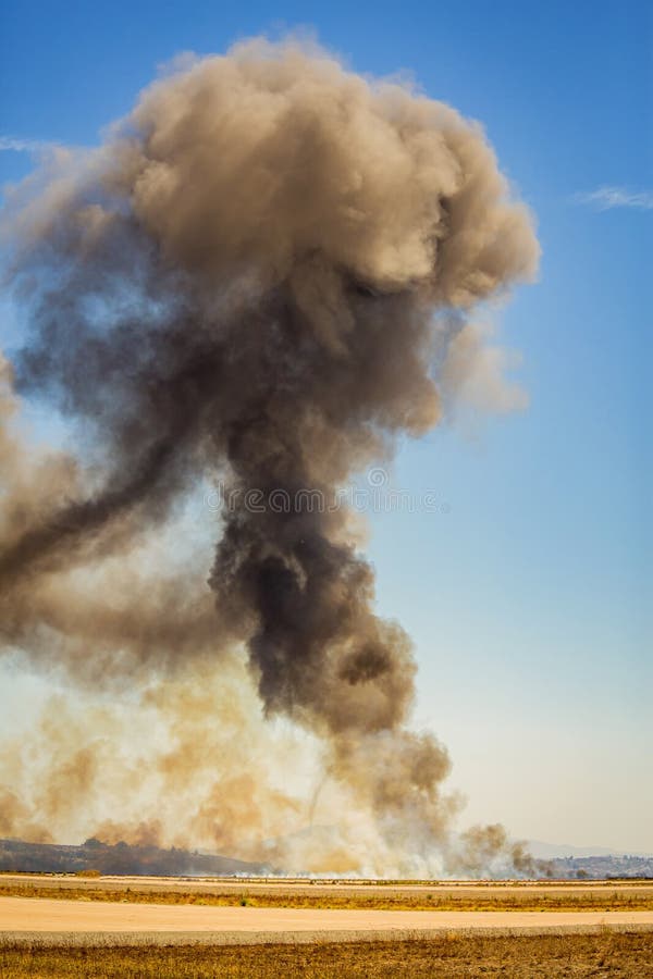Vertical Image of Column of Smoke from Ground Up with Tornado Visible ...