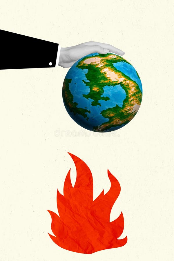 Vertical Image Conceptual Collage Earth Planet Under Heat Flame Global ...