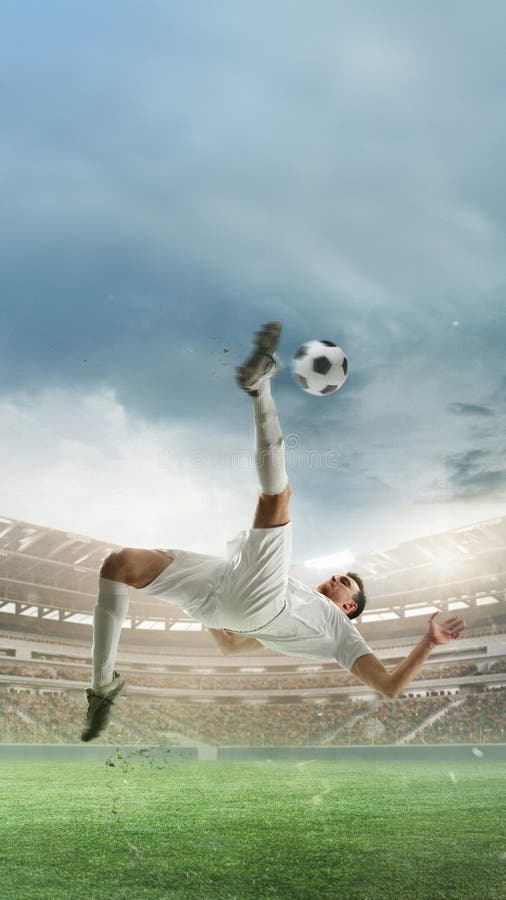 Vertical Image of Determined Man, Soccer Player in White Uniform ...