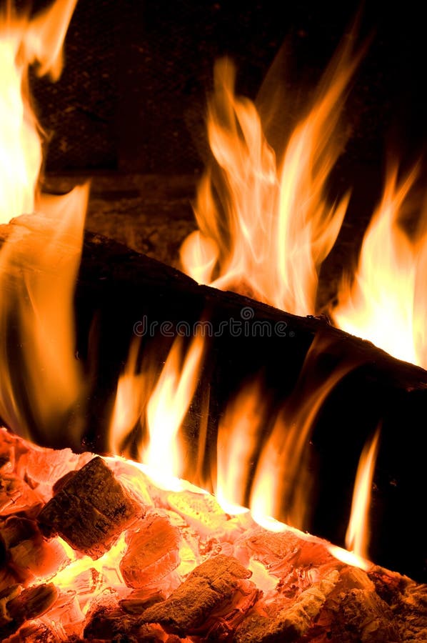 Vertical Image of Fire Log Burning Intensively Stock Photo - Image of ...