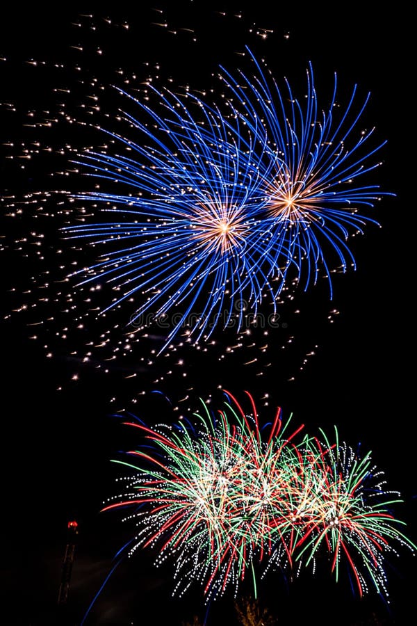 Vertical Image of a Fireworks Display with Wind Affecting the ...