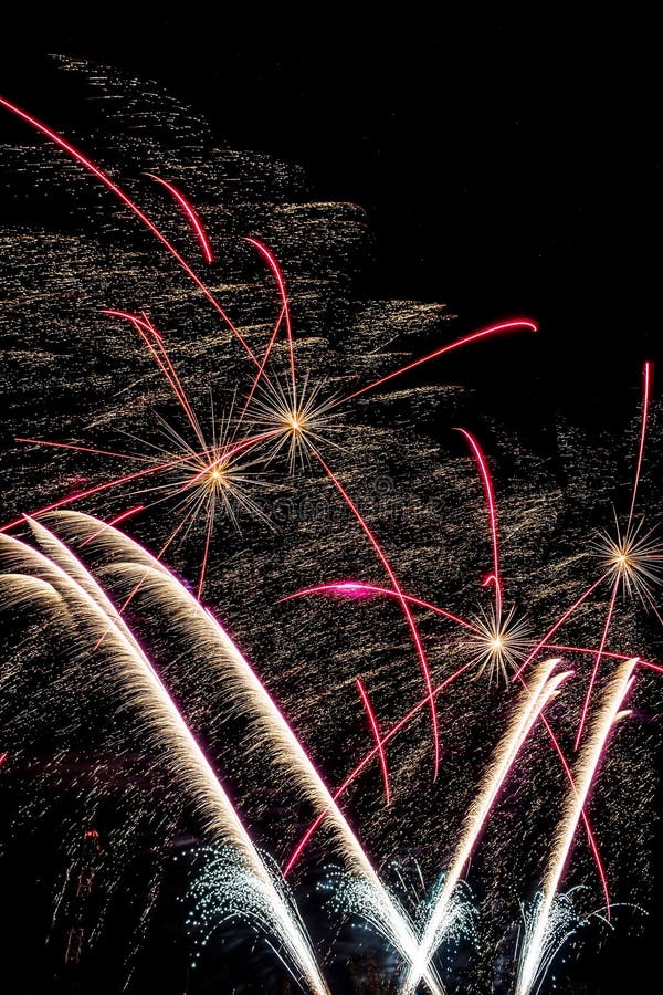 Vertical Image of a Fireworks Display with Wind Affecting the ...