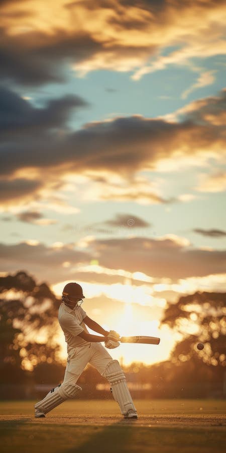 Vertical Image of Focused and Determined Cricket Player in White ...