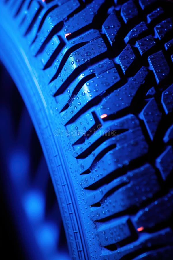 Vertical Image Glowing Blue Abstract Black Rubber Car Tire Tread Stock ...
