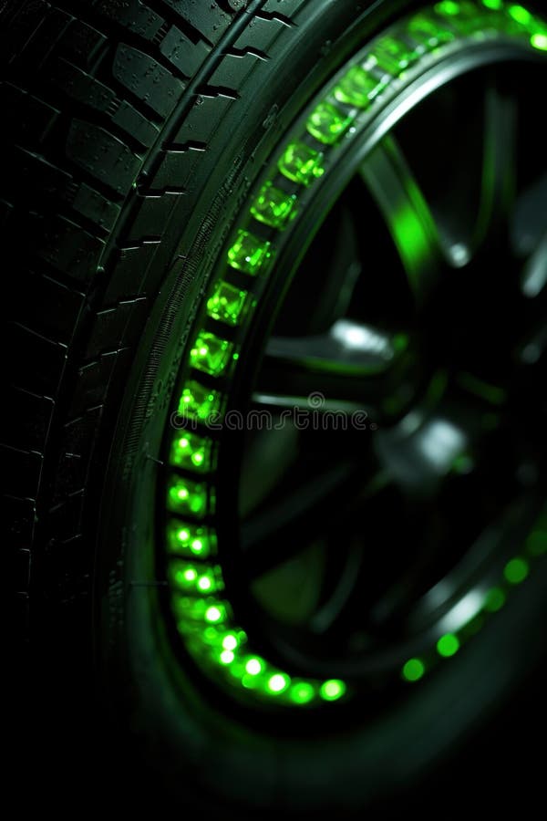 Vertical Image Glowing Green Abstract Black Rubber Car Tire Tread Stock ...