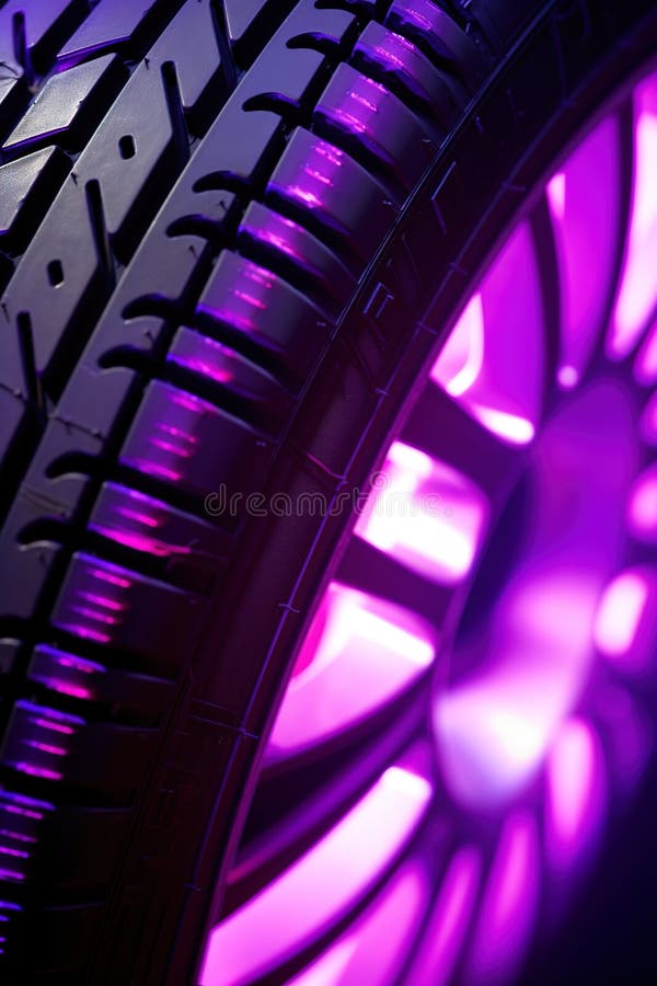 Vertical Image Glowing Purple Abstract Black Rubber Car Tire Tread ...